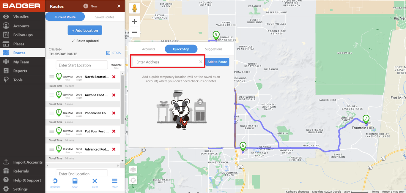 How To Add A Quick Stop On Your Route Web App Badger Maps