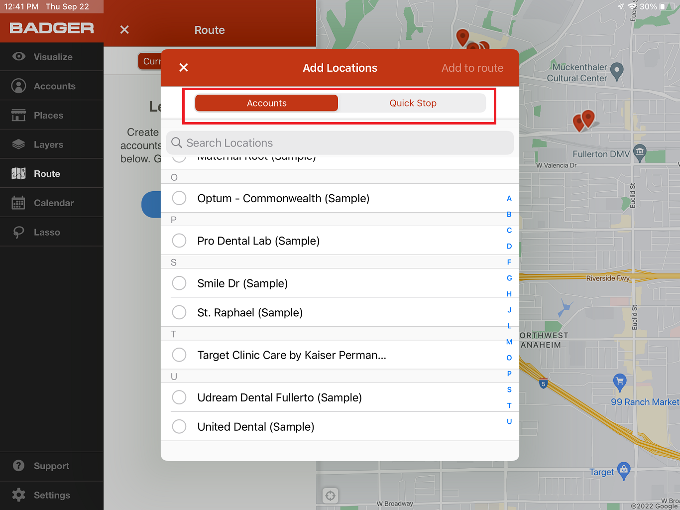How To Create A Route Add An Account To Your Route Ipad Badger Maps