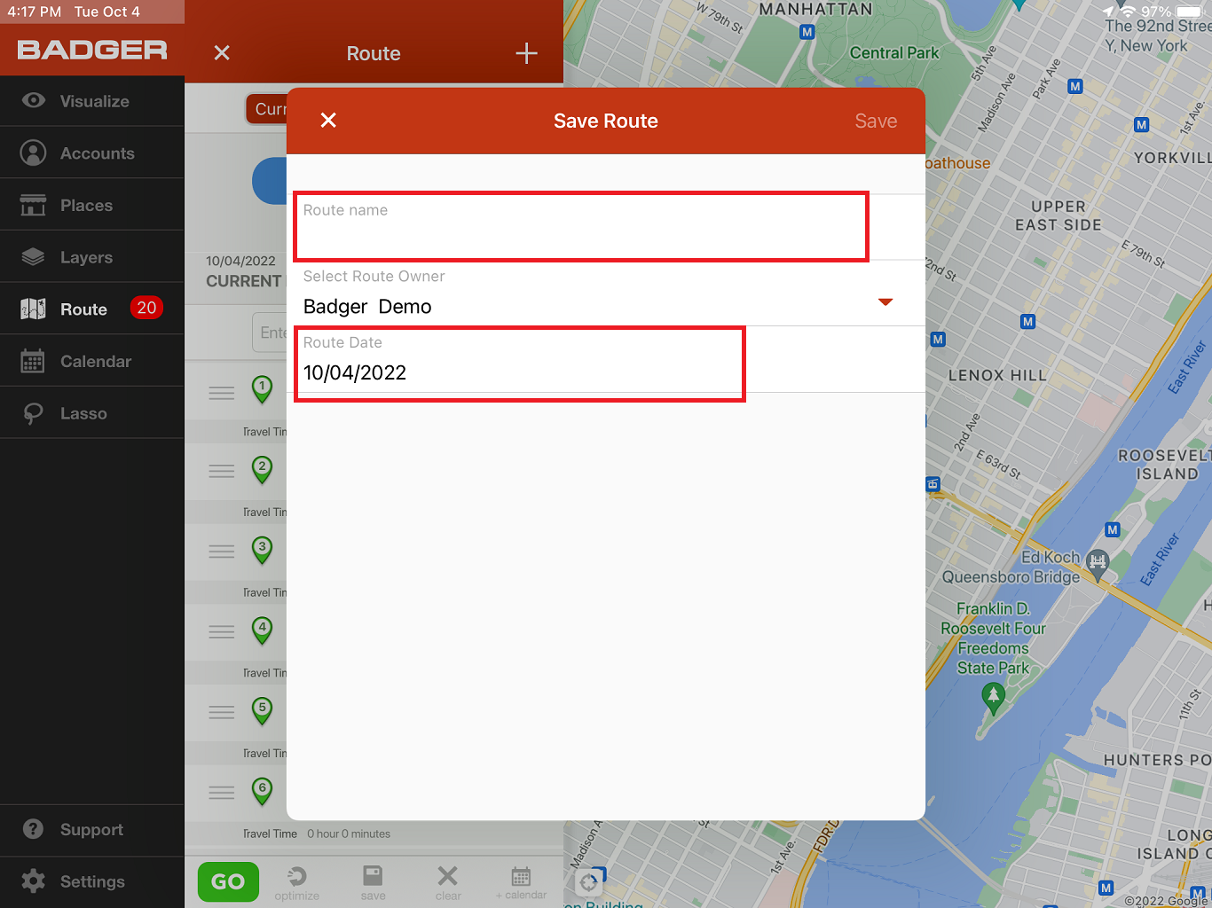 How To Create A Route Add An Account To Your Route Ipad Badger Maps
