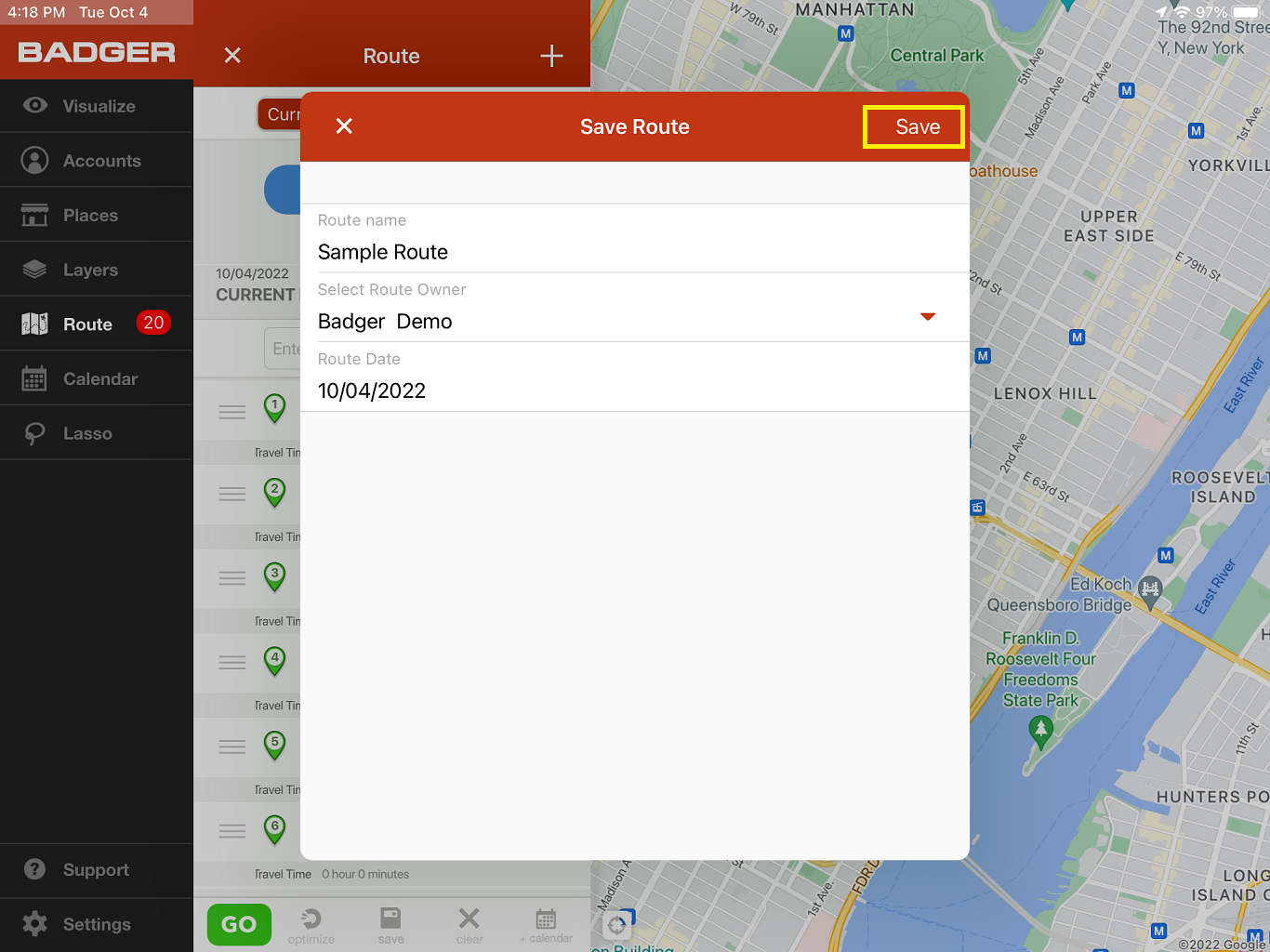 How To Create A Route Add An Account To Your Route Ipad Badger Maps