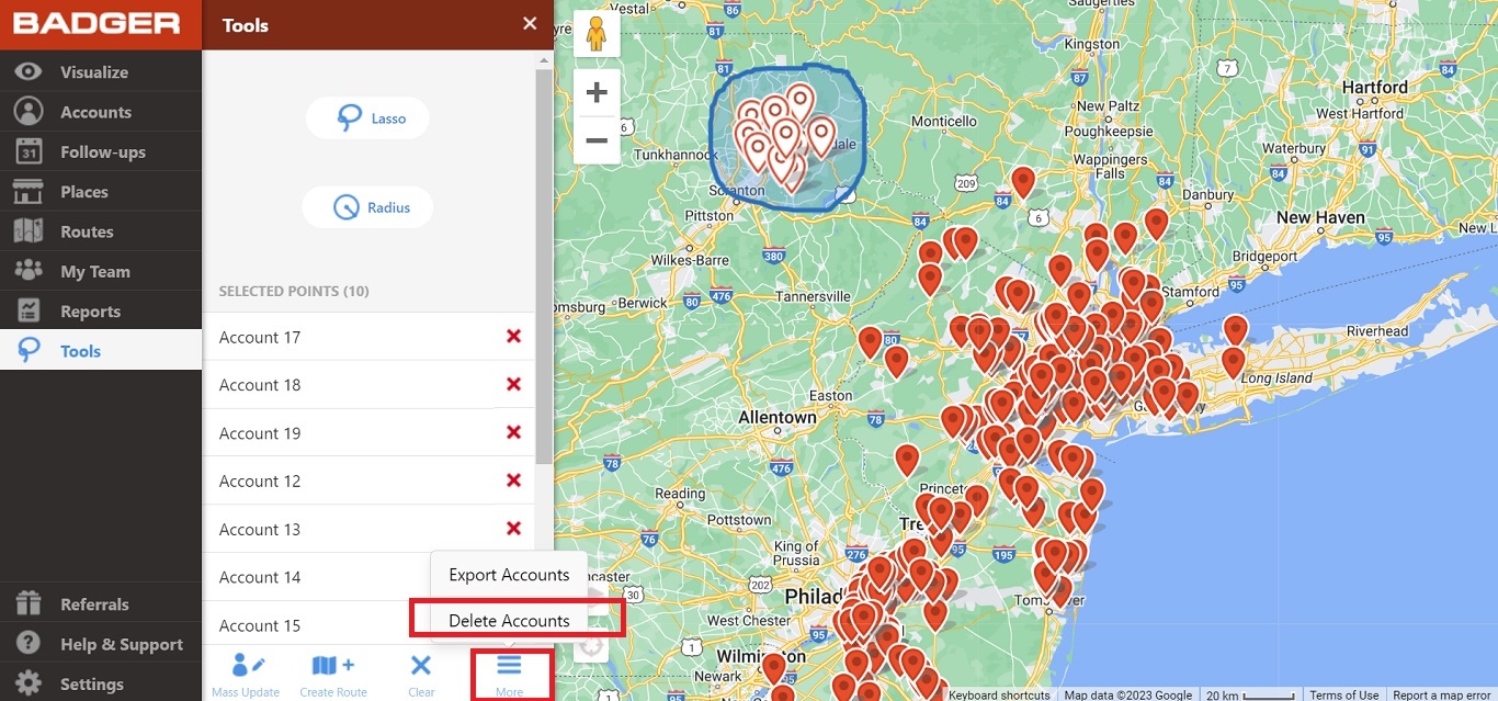 How To Mass Delete Accounts With Lasso Webapp Badger Maps