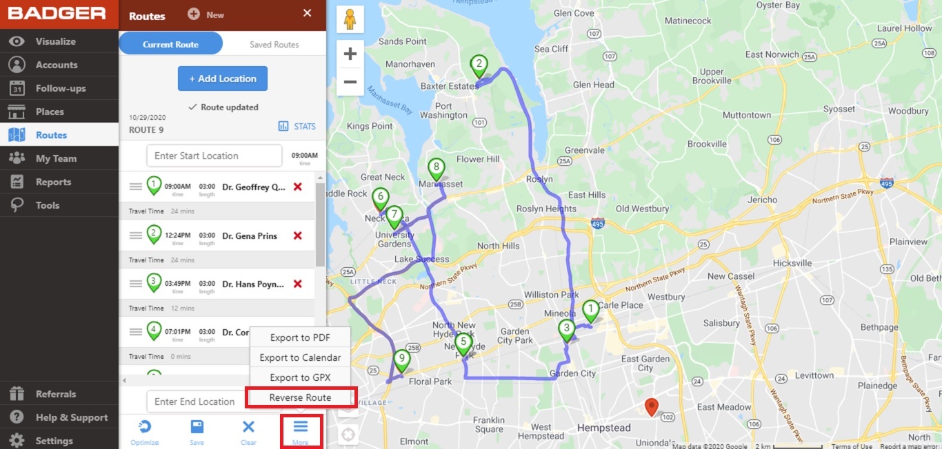 How To Do A Reverse Route Web App Badger Maps